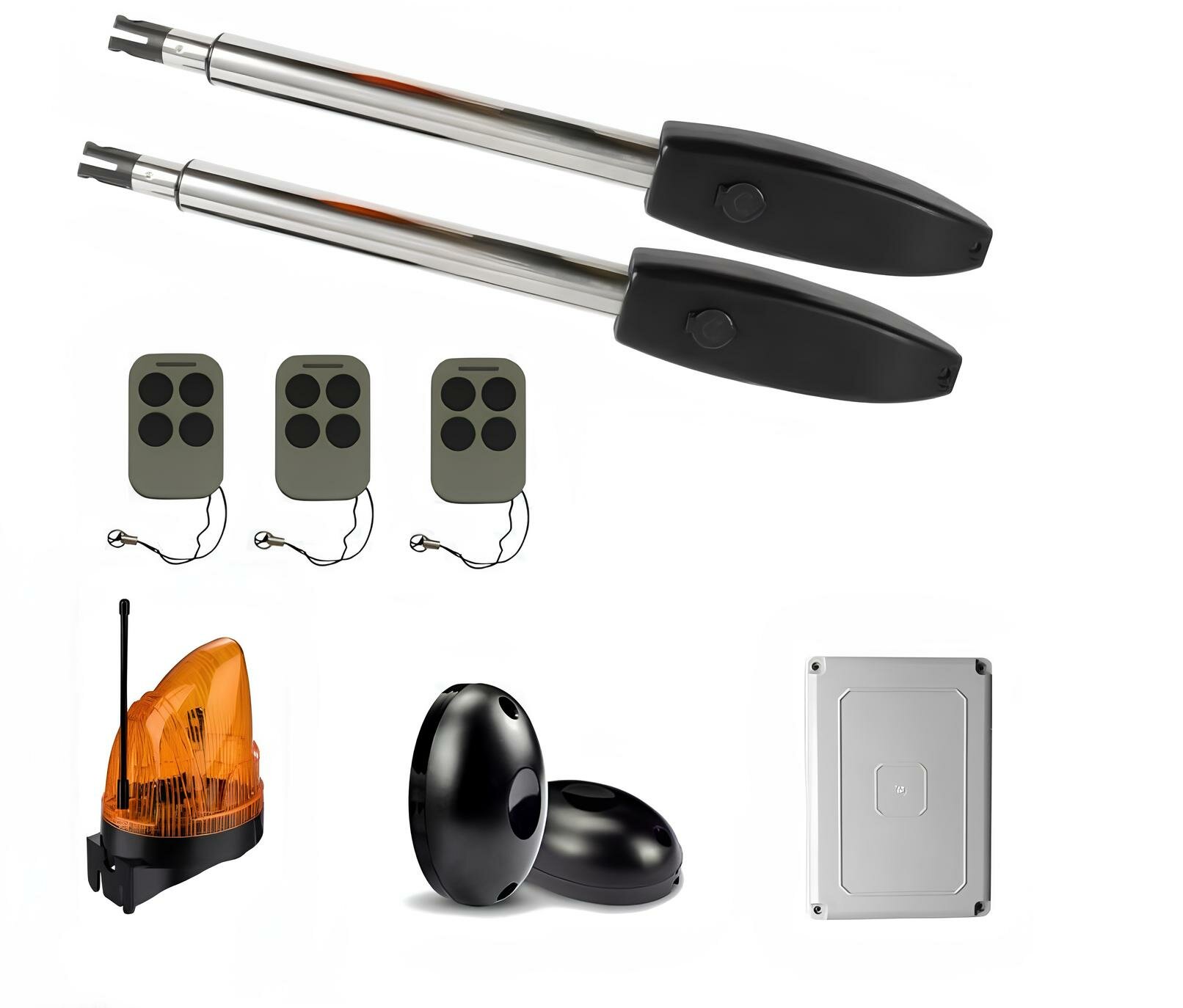 Автоматика для распашных ворот KSW-2500 FULL-T3-1K, комплект: 2 привода, блок управления, 3 пульта, фотоэлементы, лампа