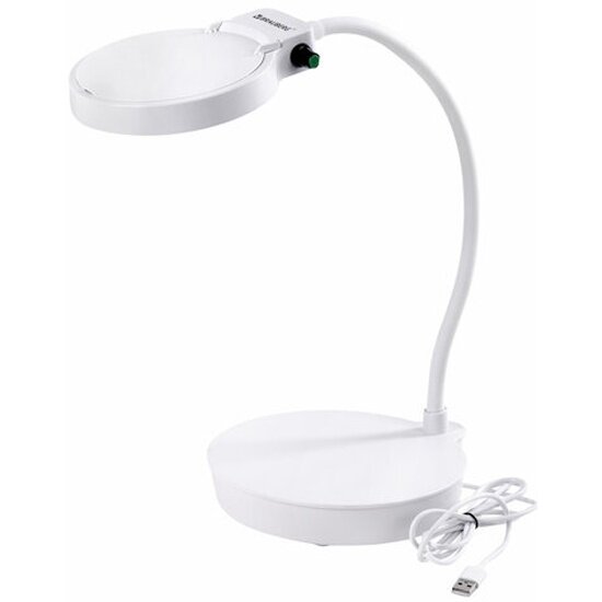 Лупа настольная Brauberg с LED подсветкой, диаметр 110 мм, увеличение 3, корпус белый, , 455930