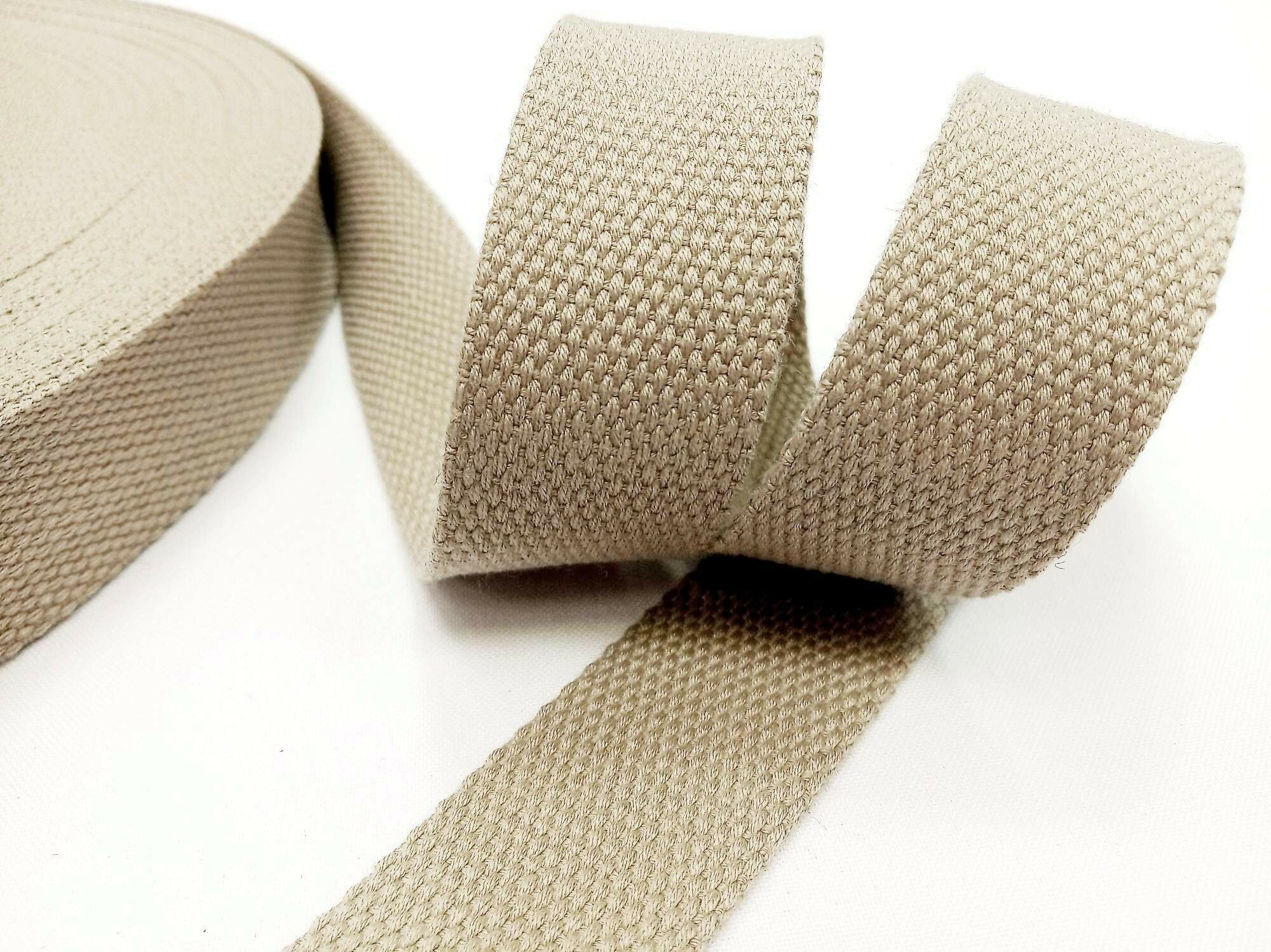 Стропа-лента ременная 32 мм, хлопок искусственный, толщина 2 мм, 5 метров, темно-бежевая