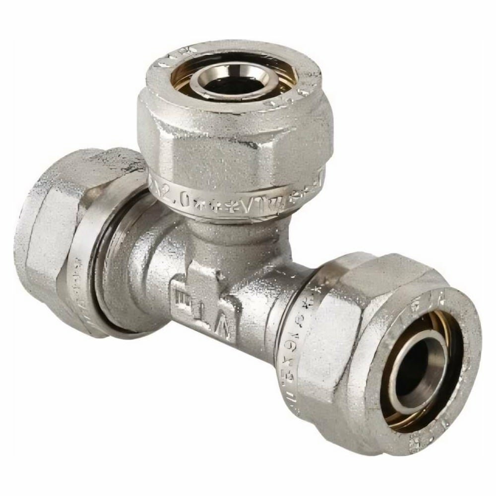 Обжимной тройник Valtec VTm.331. N.161616, латунь, никелированный, для водоснабжения