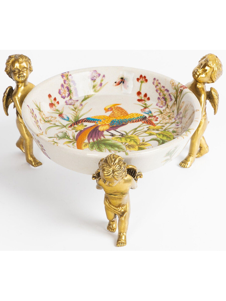 Блюдо сервировочное Glasar на трех ангелах 22х22х11 см, фарфор и бронза