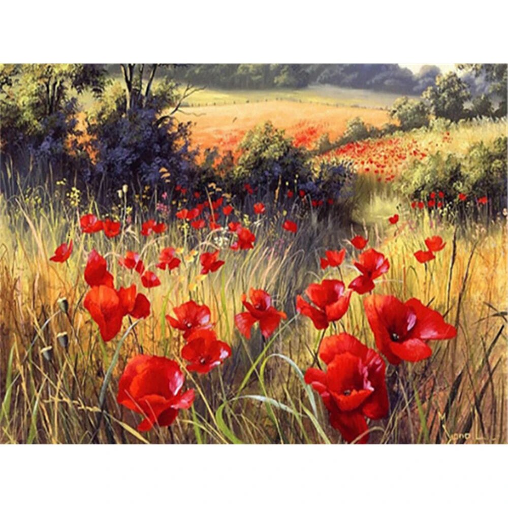 Вышивка крестом "Маки" 50x70см, 14CT Cotton Threads
