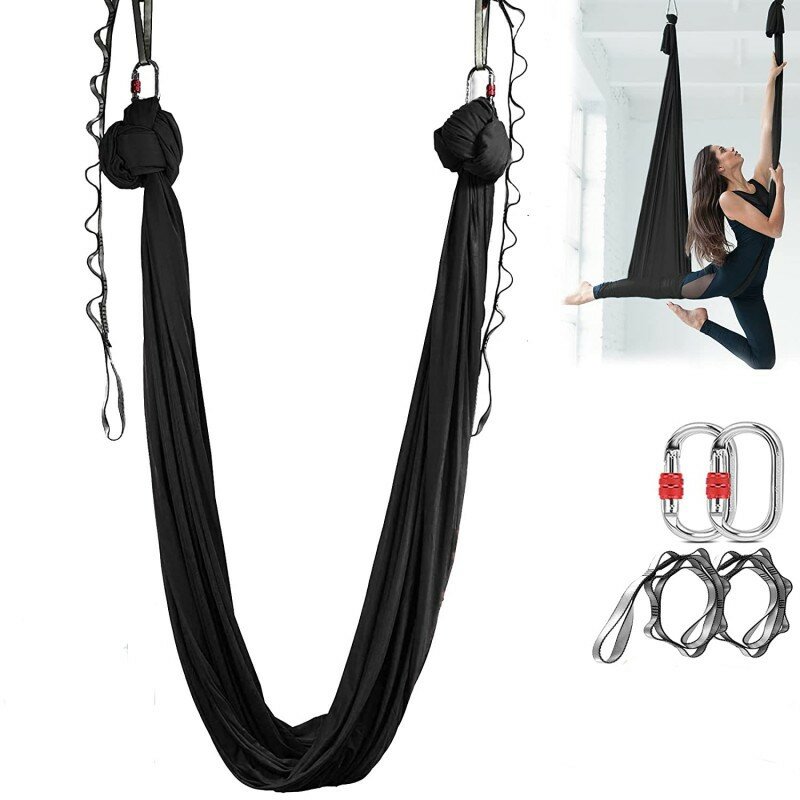 Гамак для йоги, 5м, черный, с аксессуарами