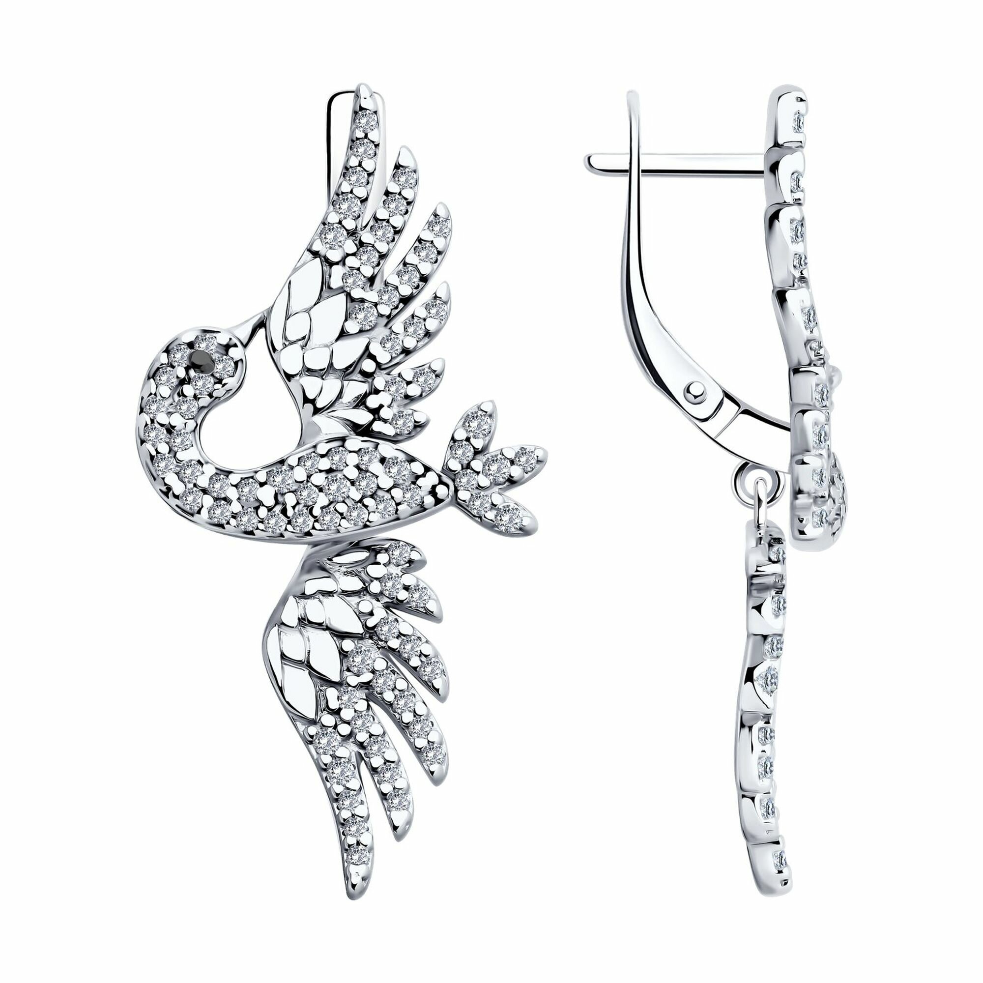 Серьги, серебро, 925 проба, родирование, фианит