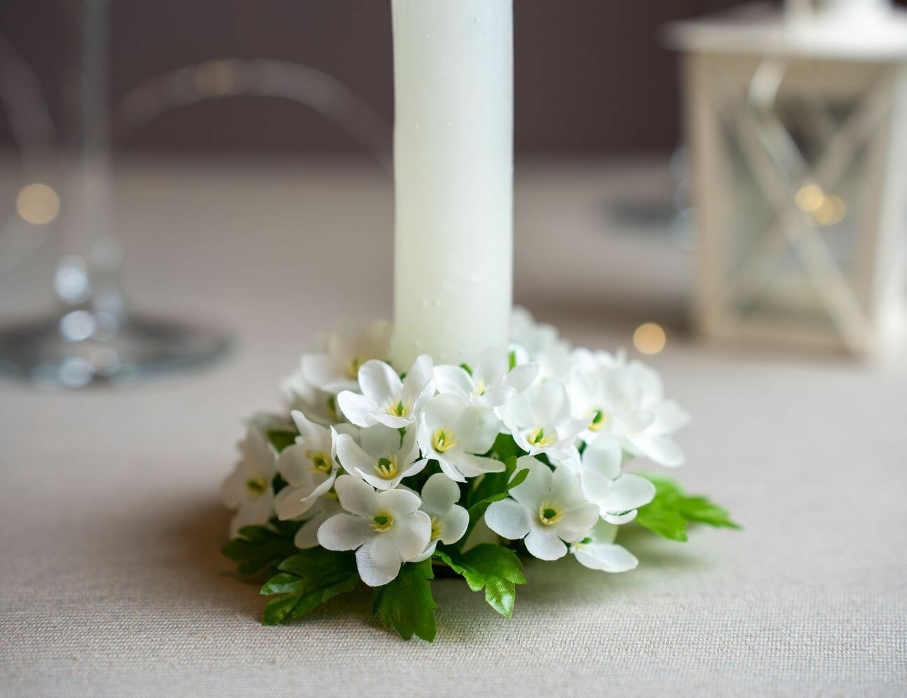 Венок для свечи альпийский букет, белый, 10 см, EDG 214849-10