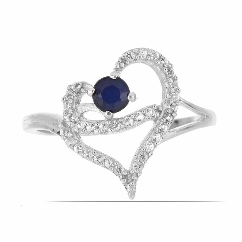 Кольцо, серебро, 925 проба, родирование, сапфир, топаз