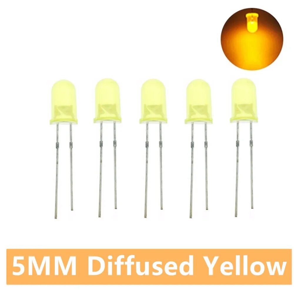 Светодиоды SONGXIN LIGHT круглые прозрачные/матовые 5 мм DIFFUSE YELLOW 100PC