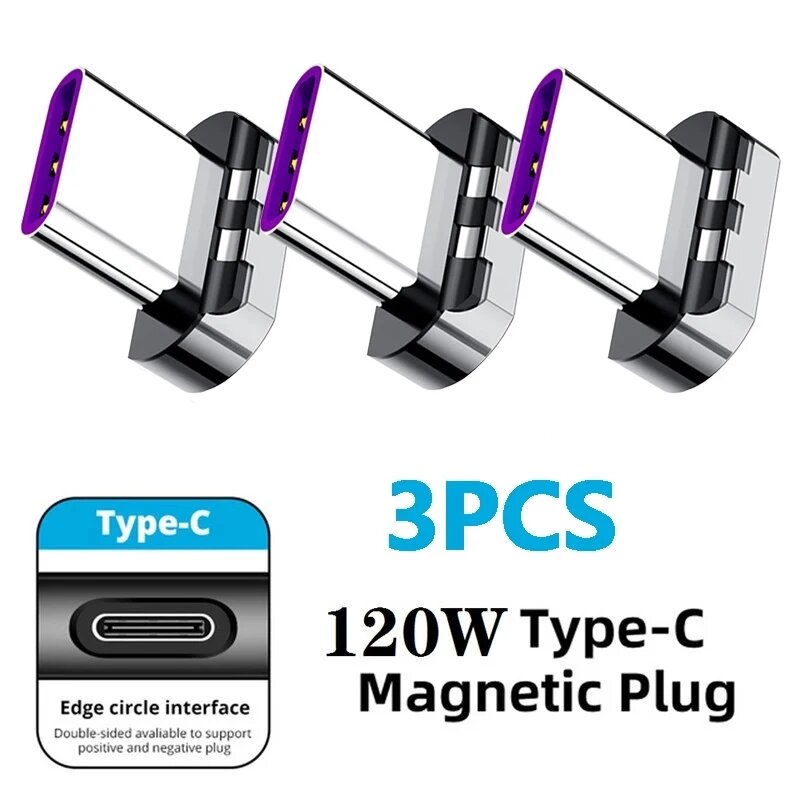 Магнитный адаптер USB C на тип C, 120 Вт, магнитный преобразователь USB типа C, 3Pcs Type C Plug