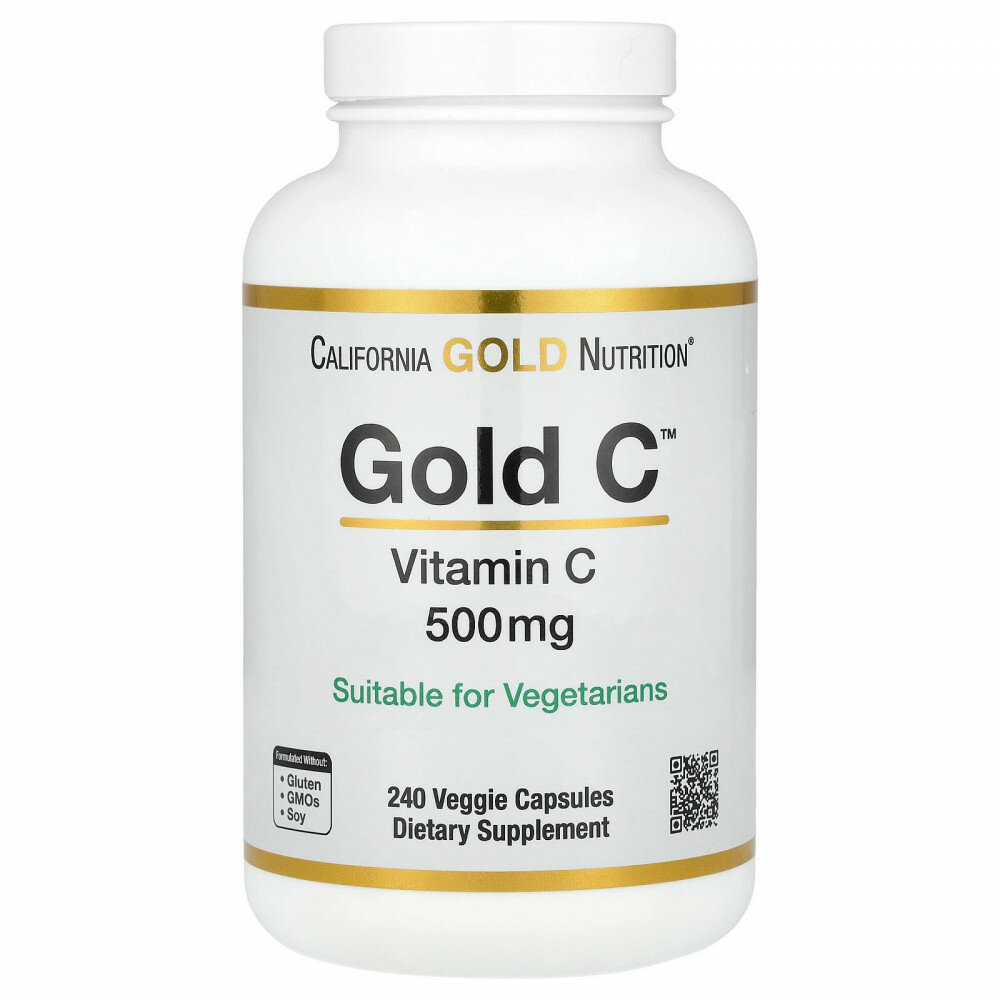 California Gold Nutrition, Gold C®, витамин C класса USP, 500 мг, 240 вегетарианских капсул