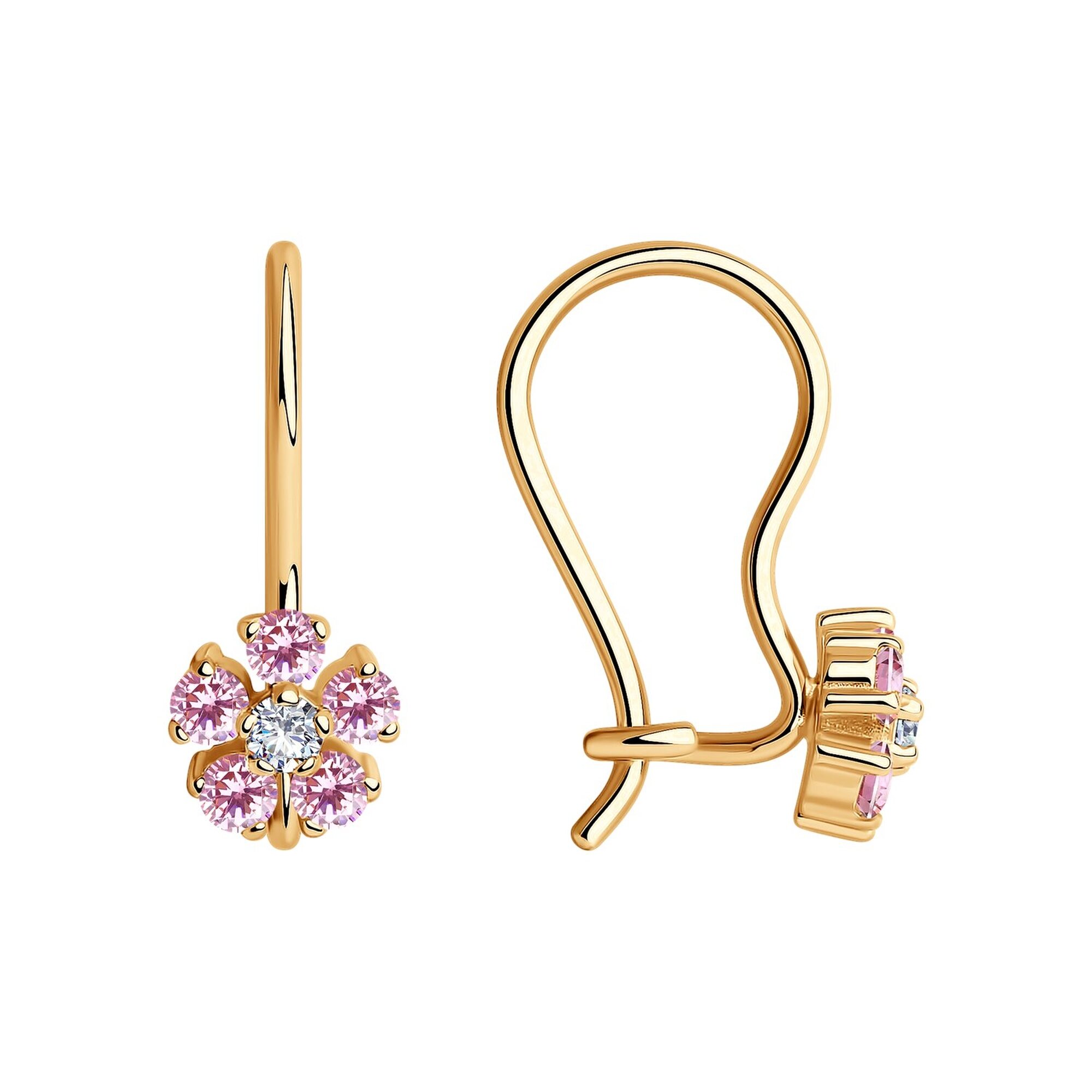 Серьги, красное золото, 585 проба, фианит