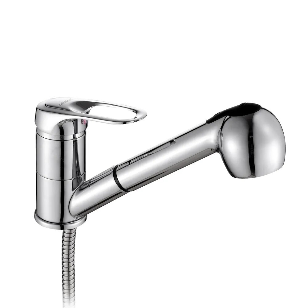 Смеситель для кухни DIKALAN с выдвижным изливом, однорычажный, низкий излив, хром D6059