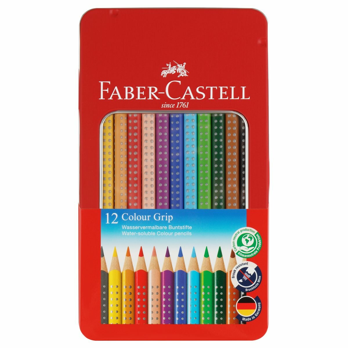 Карандаши цветные 12 цветов Faber-Castell Grip (3гр) метал. коробка (112413)
