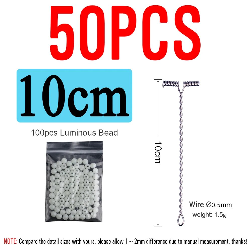 ICERIO 50 шт. Т-образные крючки из нержавеющей стали для оснастки Crappie Rig с балансировочным кольцом и светящимся бусиной для рыбалки