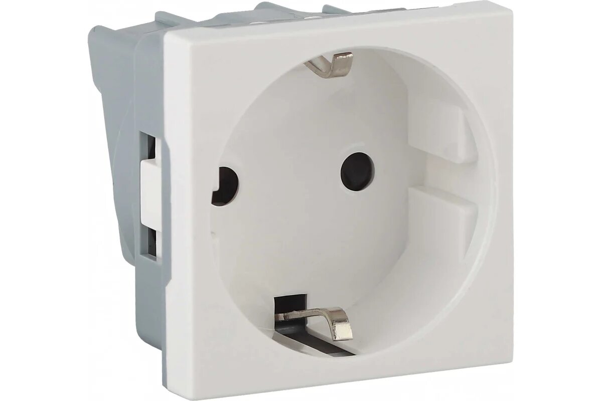 Рувинил Розетка модульная с заземлением и шторками размер 45x45 мм белая 16А 250В уп. 10 шт. АДЛ 13-900