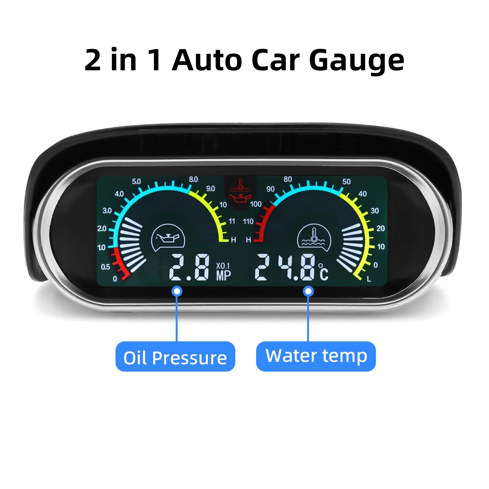 Автомобильный 2-в-1 манометр: давление масла и температура воды