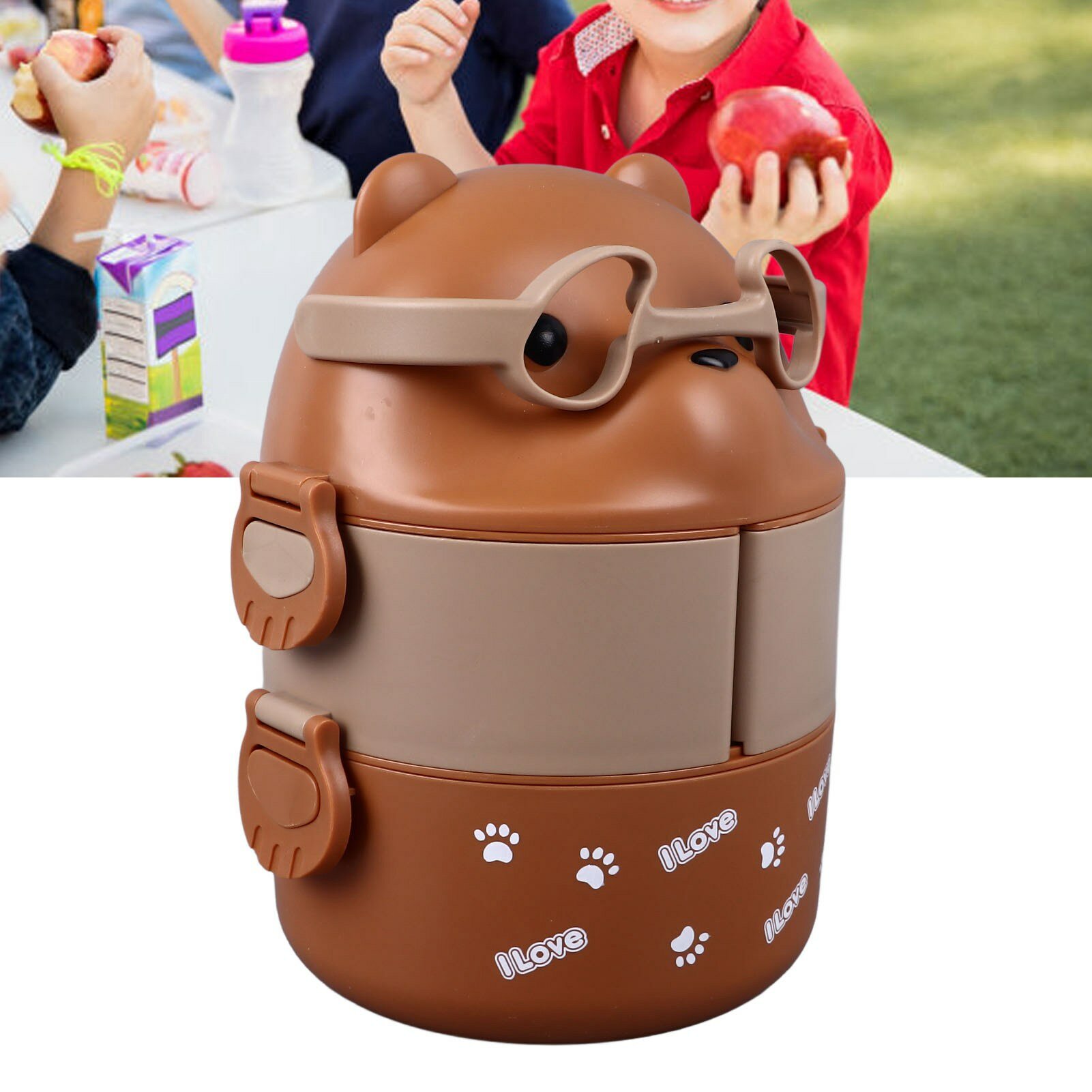 Bento Box Ланч-бокс 2-слойные контейнеры Портативный Bento Ланч-бокс Многоразовый герметичный пищевой контейнер для школьной работы Кемпинг Медведь Кофейный цвет