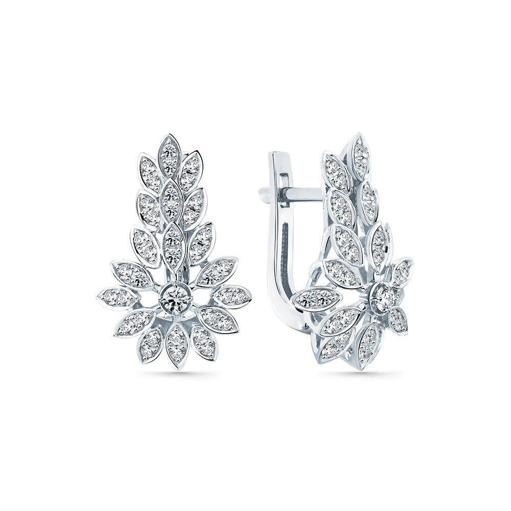 Серьги, белое золото, 585 проба, бриллиант