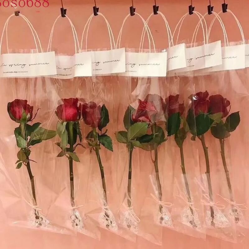 Прозрачная сумка для свежих цветов, пакет для букетов с ручками, подарочная упаковка для роз, универсальный флористический пакет 10 шт