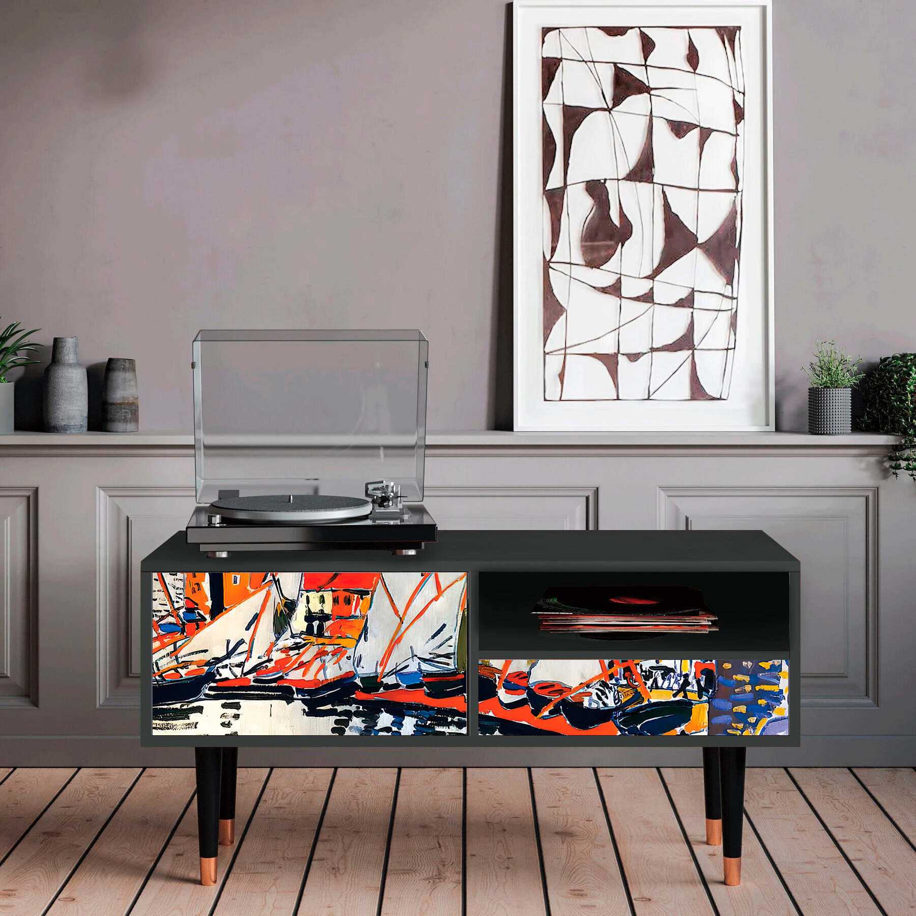 ТВ-Тумба - STORYZ - T3 Le Sechage des voiles by Andre Derain, Размер - 115 x 59 x 48 см, Цвет корпуса - , Антрацит