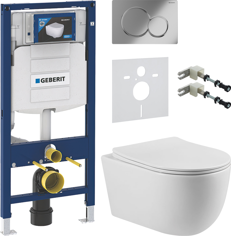 Комплект Унитаз подвесной Vincea Evo + Крепления Geberit Duofix 111.815.00.1 к стене + Звукоизоляция + Инсталляция UP 320 111.300.00.5 + Кнопка Sigma 01 115.770.21.5 хром
