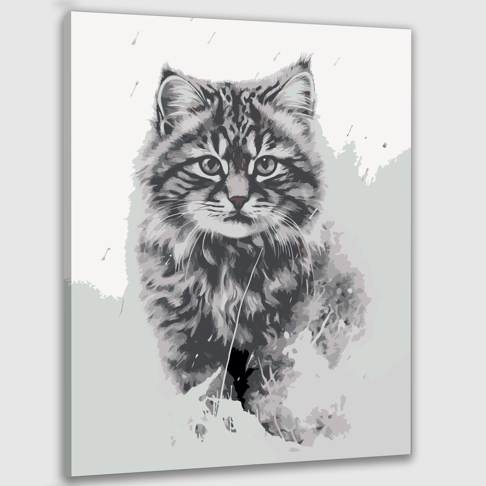 Картина по номерам 40x50 см, манул, уголь, рисунок, зимняя среда, свет и тени, растушевка, текстура меха, взгляд кошки