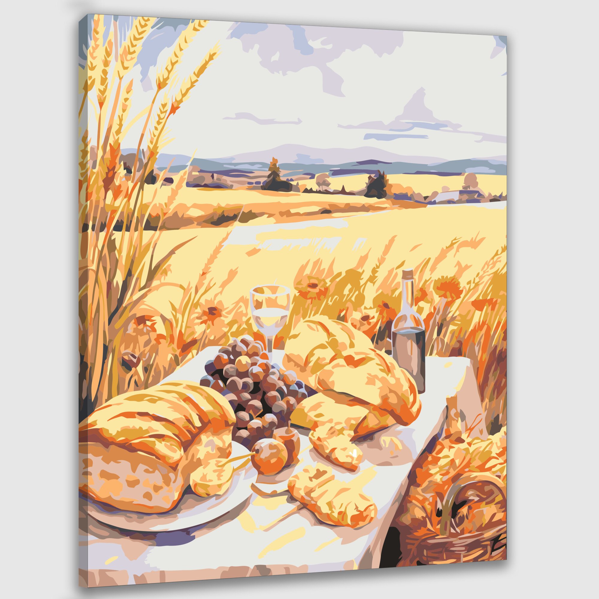 Картина по номерам 40x50 см, акварельная картина, сельская местность, пшеница, поле, ветер, одеяло для пикника