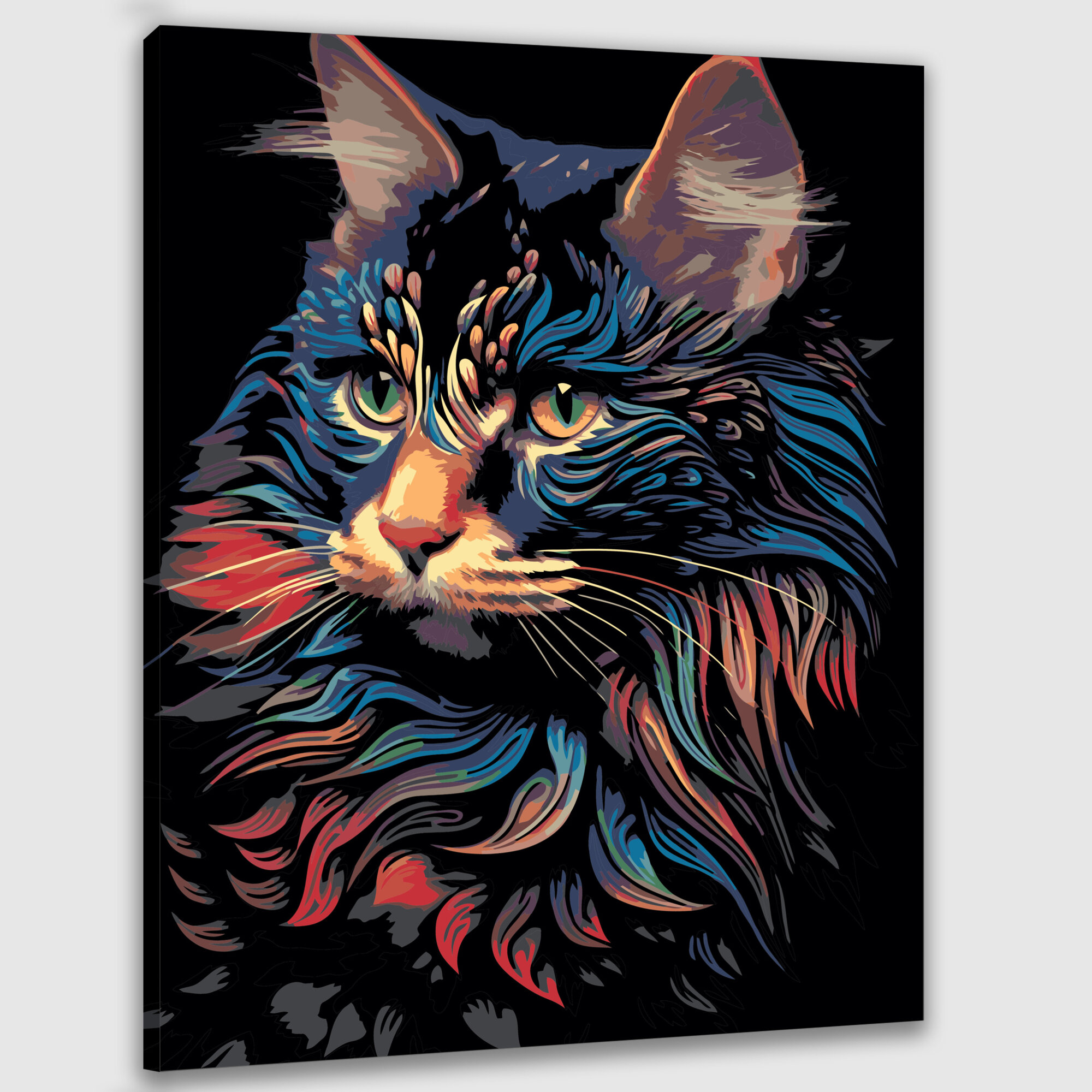 Картина по номерам 40x50 см, кошка, мейн-кун, мех, узоры, цвета, высокое разрешение, роскошный, объемный, благоговение