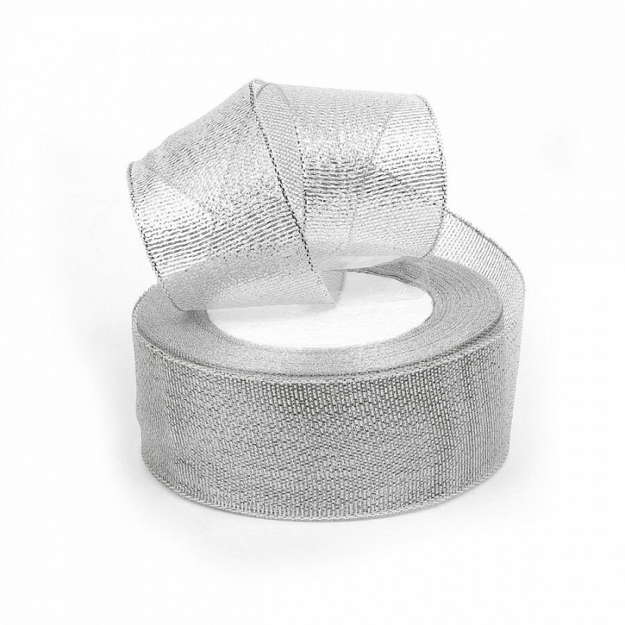 Лента парча 40мм в инд. упаковке цв. серебро Magic4Hobby рол. 22,85м (+-1м)