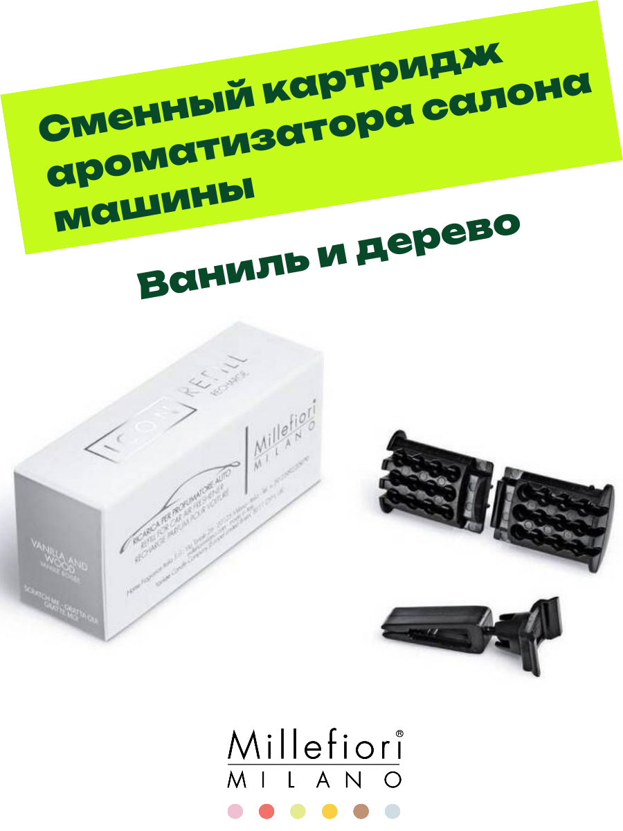 Millefiori Milano REFILL ICON / Картридж Ваниль и дерево REFILL FOR CAR AIR FRESHENER "ICON" VANILLA & WOOD