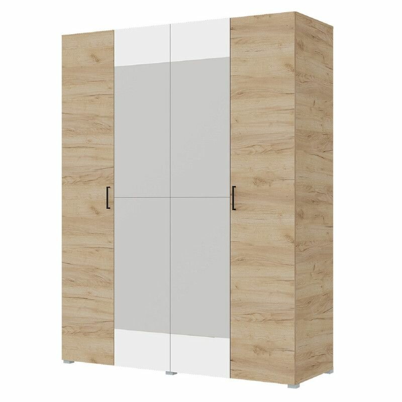 Шкаф 4ств 1600 Бостон с зеркалом 400, цвет Крафт золотой/Белый (4 ящика+штанга)