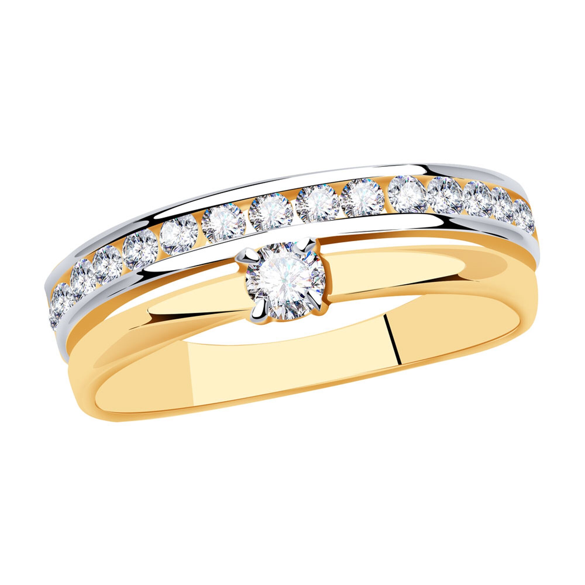 Кольцо помолвочное, красное золото, 585 проба, фианит