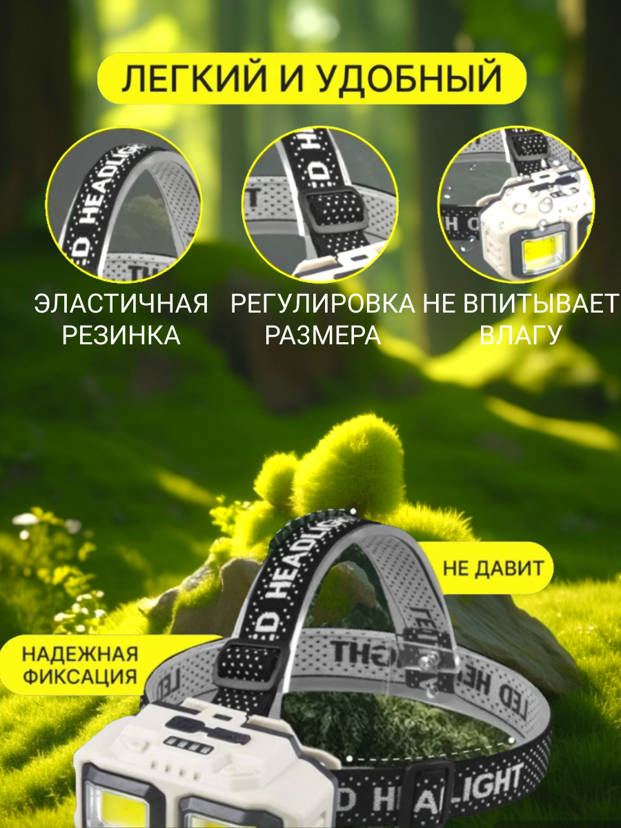 Налобный фонарь с новым диодом TG с хорошей дальностью освещения и с фиксатором