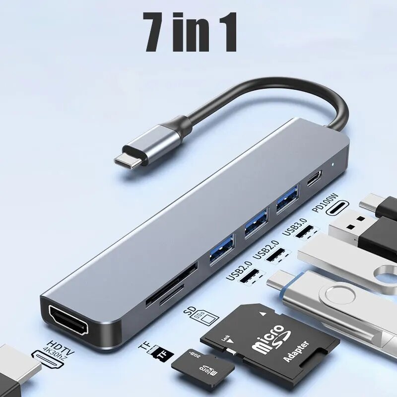 ULOOPKY 5-портовый USB C хаб для MacBook iPad Samsung 7 in 1