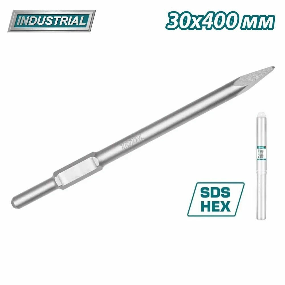 Зубило TOTAL TAC15333011, пиковое, SDS-HEX, 30x400мм, сталь, серое