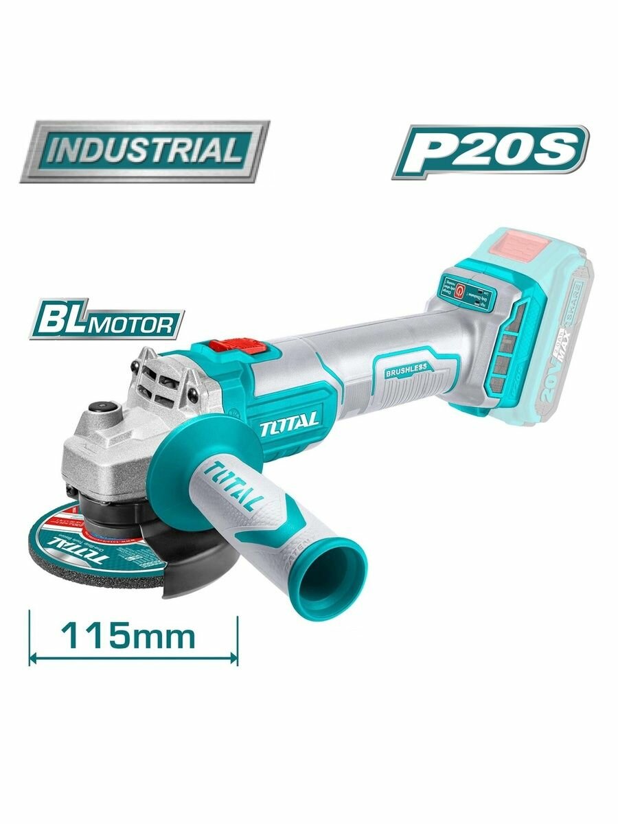 Аккумуляторная угловая шлифмашина 20В 115мм TOTAL TAGLI201158