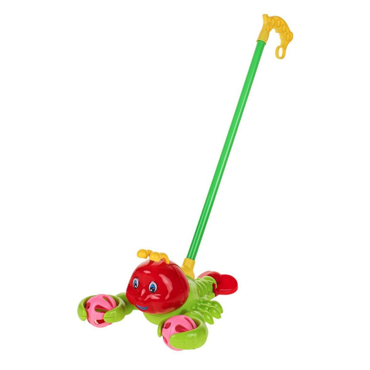 Каталка на палке "Краб" 52см, пластик, зелёный цвет, для первых шагов