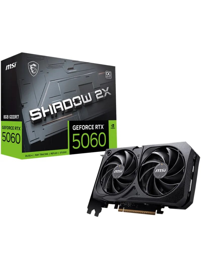 Видеокарта PCI-E MSI GeForce RTX 5060 SHADOW 2X OC (RTX 5060 8G SHADOW 2X OC) 8GB GDDR7 128bit 2527/28000 HDMI 3*DP