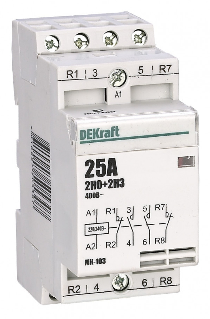 Контактор модульный DEKraft / ДеКрафт МК-103, 25А 230В 2НО+2НЗ, 18069DEK / коммутационное оборудование