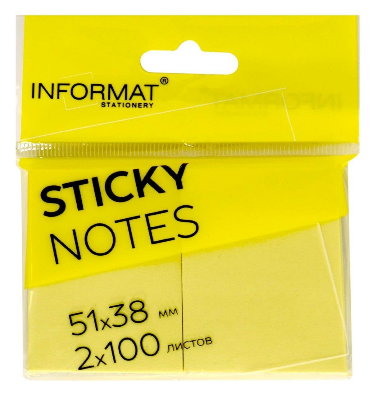 Блок самоклеящися INFORMAT 51х38 мм, 2 штуки 100 листов, желты