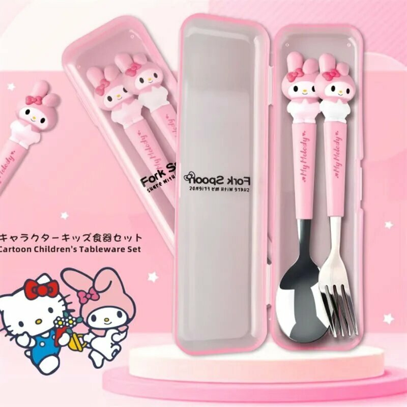 Детская посуда, посуда Sanrio Hello Kitty Melody Kuromi с силиконовой ручкой