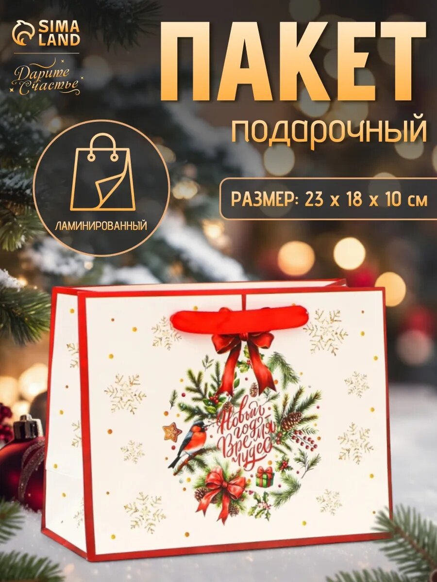 Подарочный пакет ламинированный «Время чудес!», MS 23 × 18 × 10 см