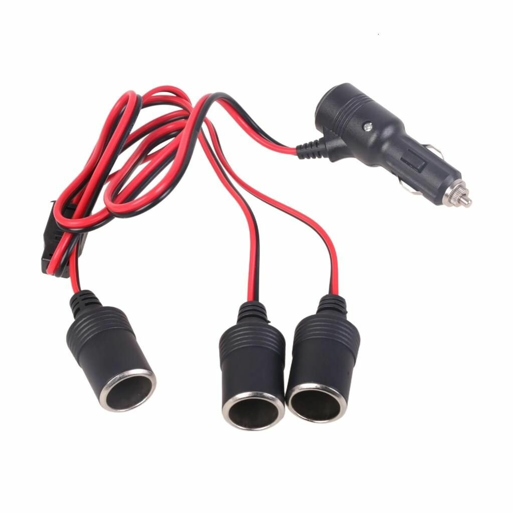 Комплект вилка-розетка, Прикуриватель с выключателем-разветвителем 1 метр-один на троих