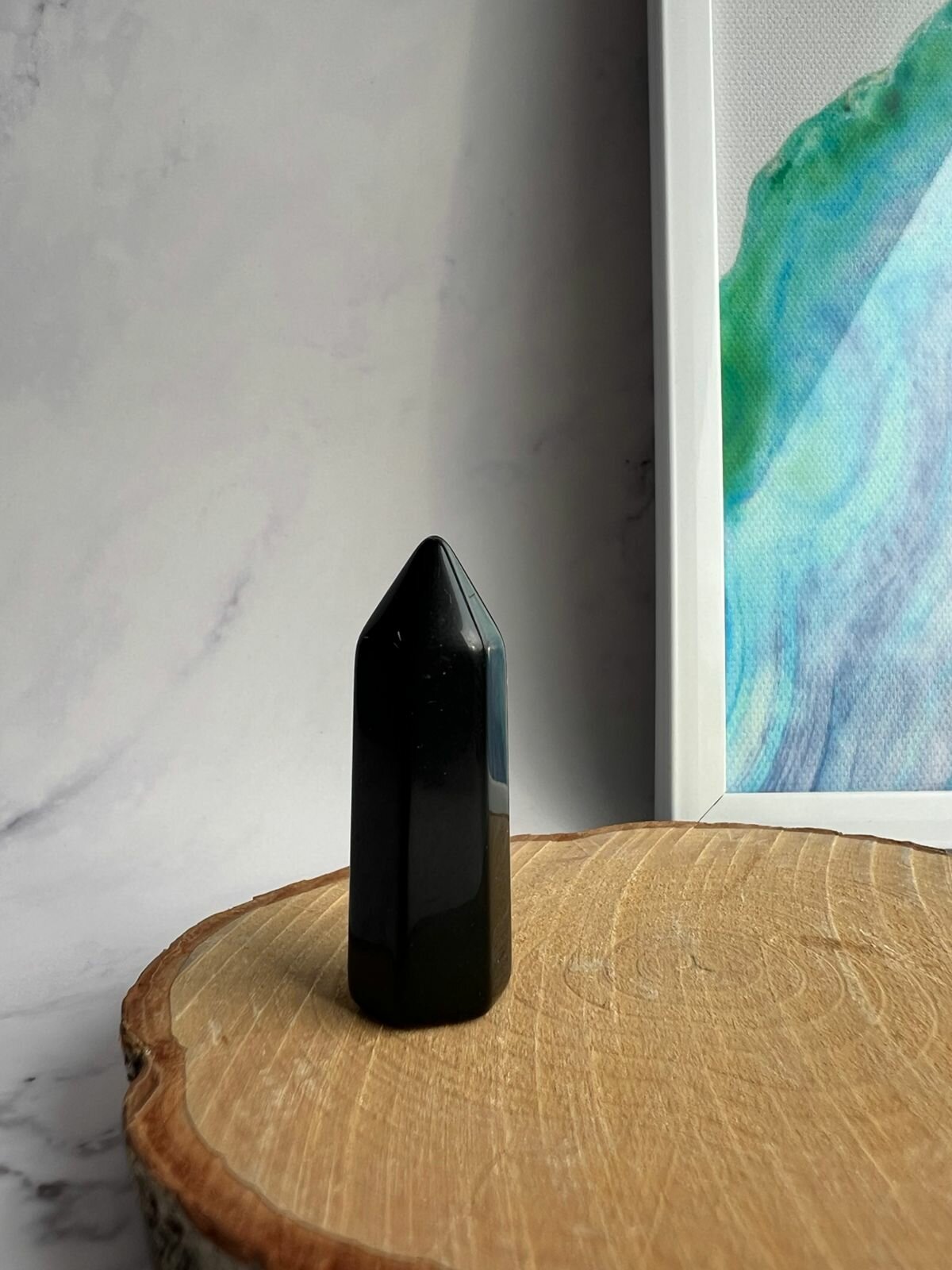 Кристалл Обсидиан черный, минерал 37-40 мм.