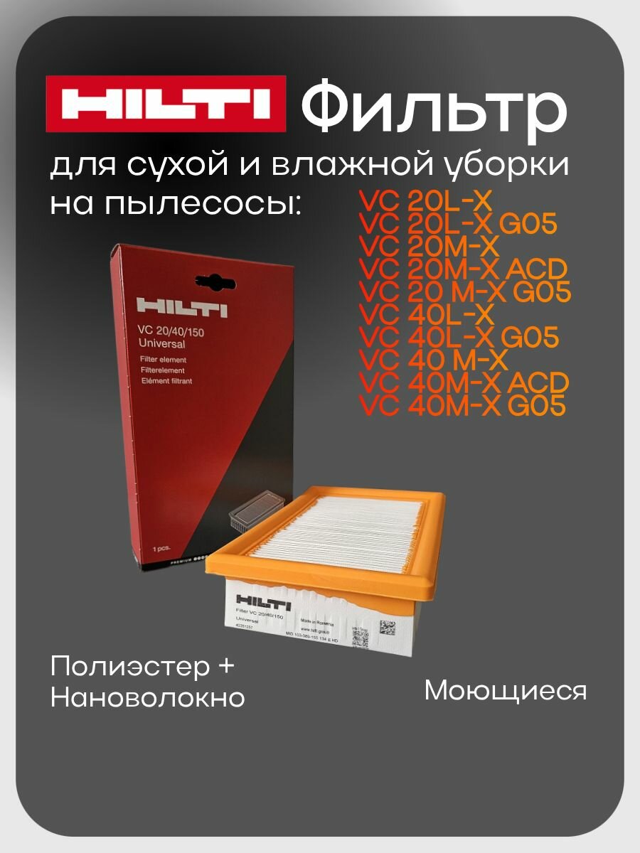 Фильтр универсальный для пылесоса Hilti VC 20/40/150-X