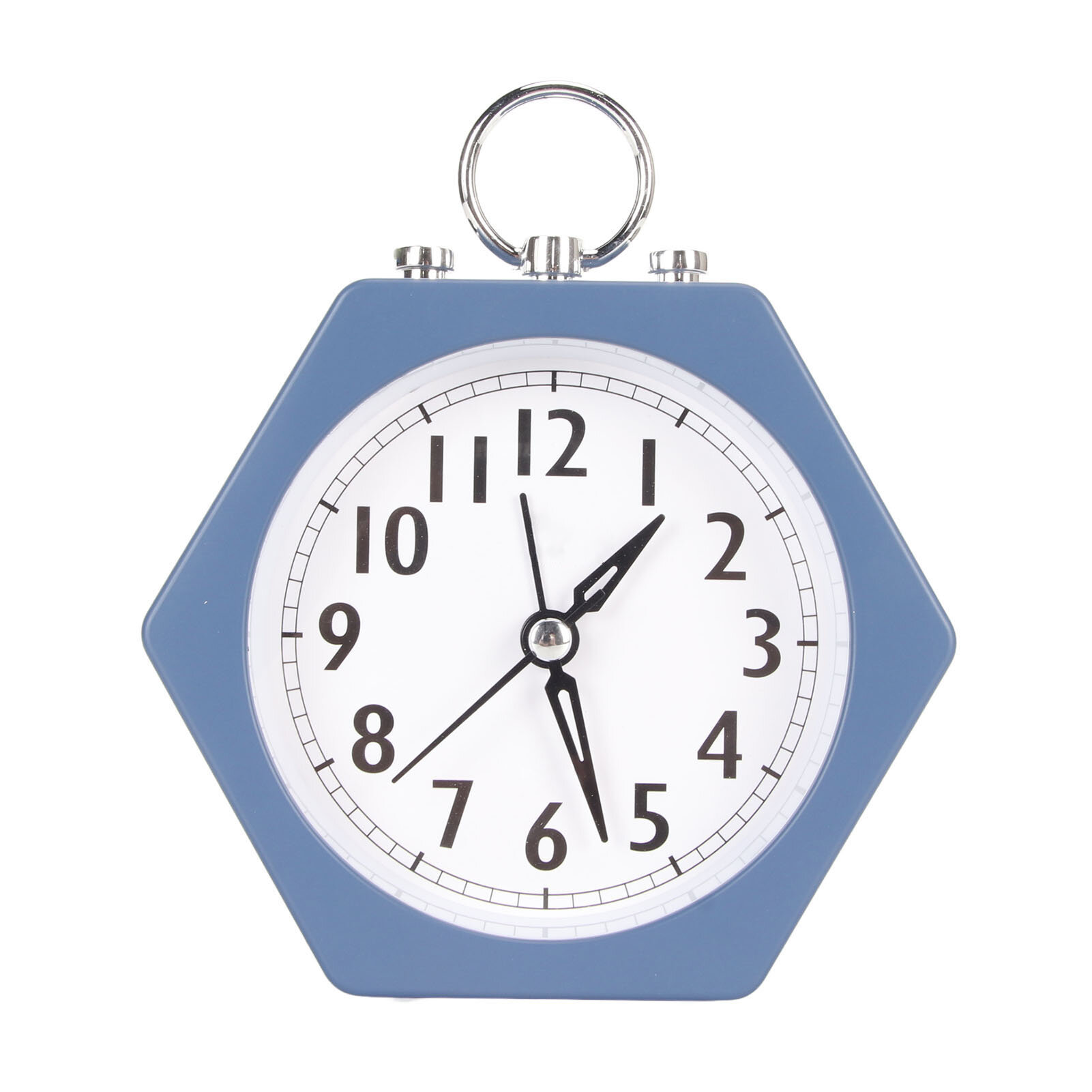 Alarm Clock Multifunction Silent Metal Case Polygonal Mini for Bedside Bedroom Kitchen Office Blue
