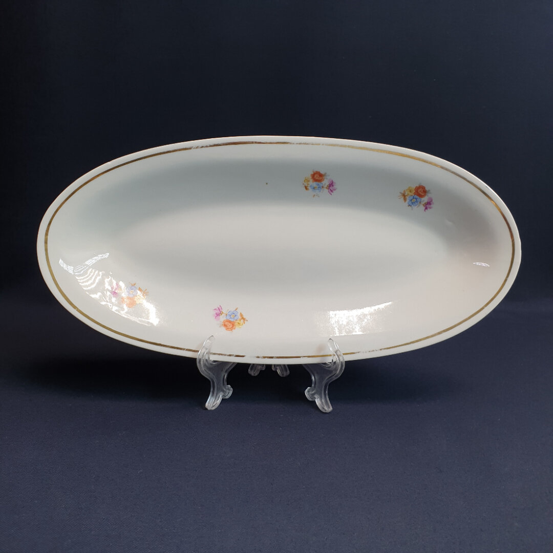 Селедочница Чайка, фарфор деколь позолота 305х145 мм, винтаж СССР