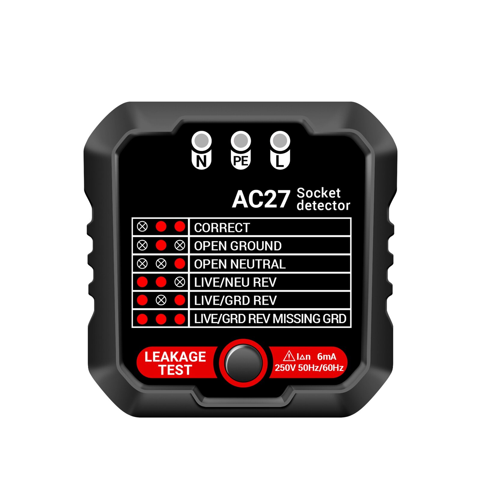 Тестер розеток 250 В, тестер розеток быстрого обнаружения, детектор розеток, вилка утечки, полярность, линия заземления, автоматический детектор напряжения полярности электрической цепи