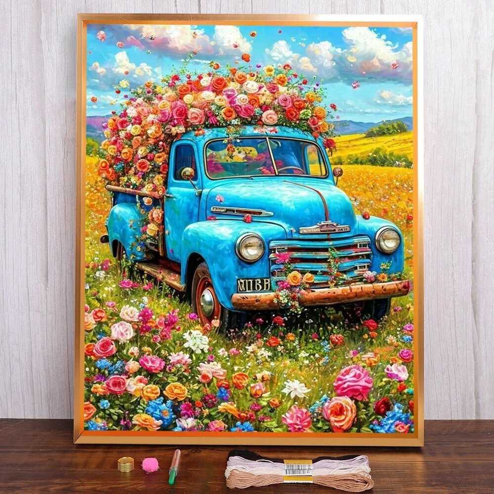 MEIAN Набор для вышивания,30x40CM,14CT, Машина, полная цветов