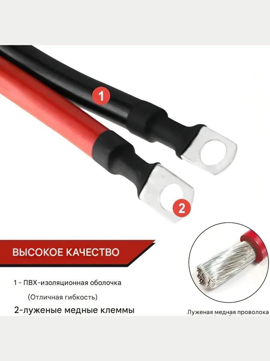 Силовой кабель для аккумулятора и инвертора (перемычки) 10 кв. мм, 200 см