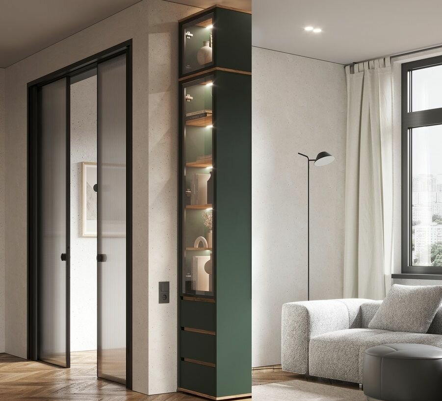 Норд Терминал-стекло 30 см. с ящиками + антресоль. Изумрудный, Дуб Крафт